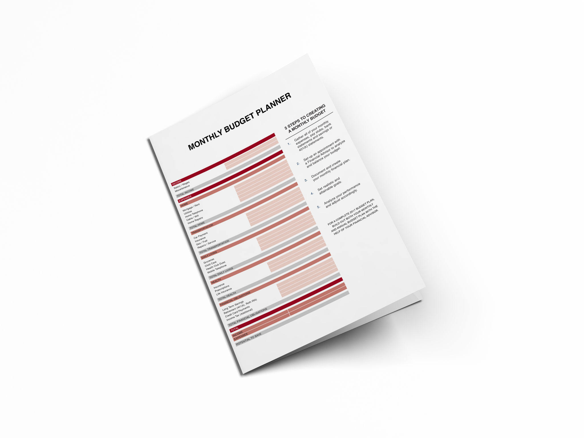 Monthly Budget Worksheet